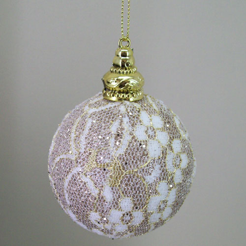 80mm Shatterproof Christmas Baubles Gold Lace Christmas Decorations